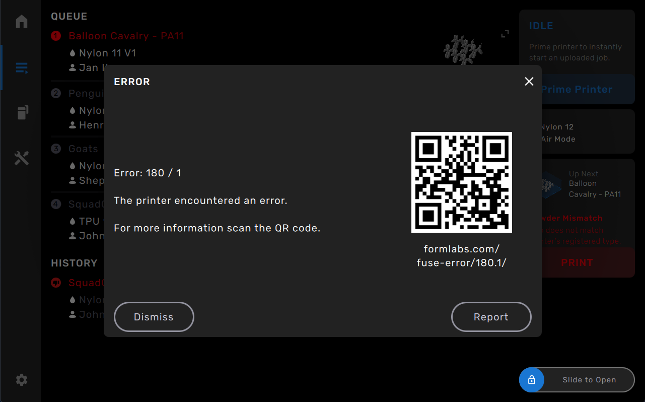 Fuse 1 generation error messages: Error 180/1-8 Heater Current Too Low